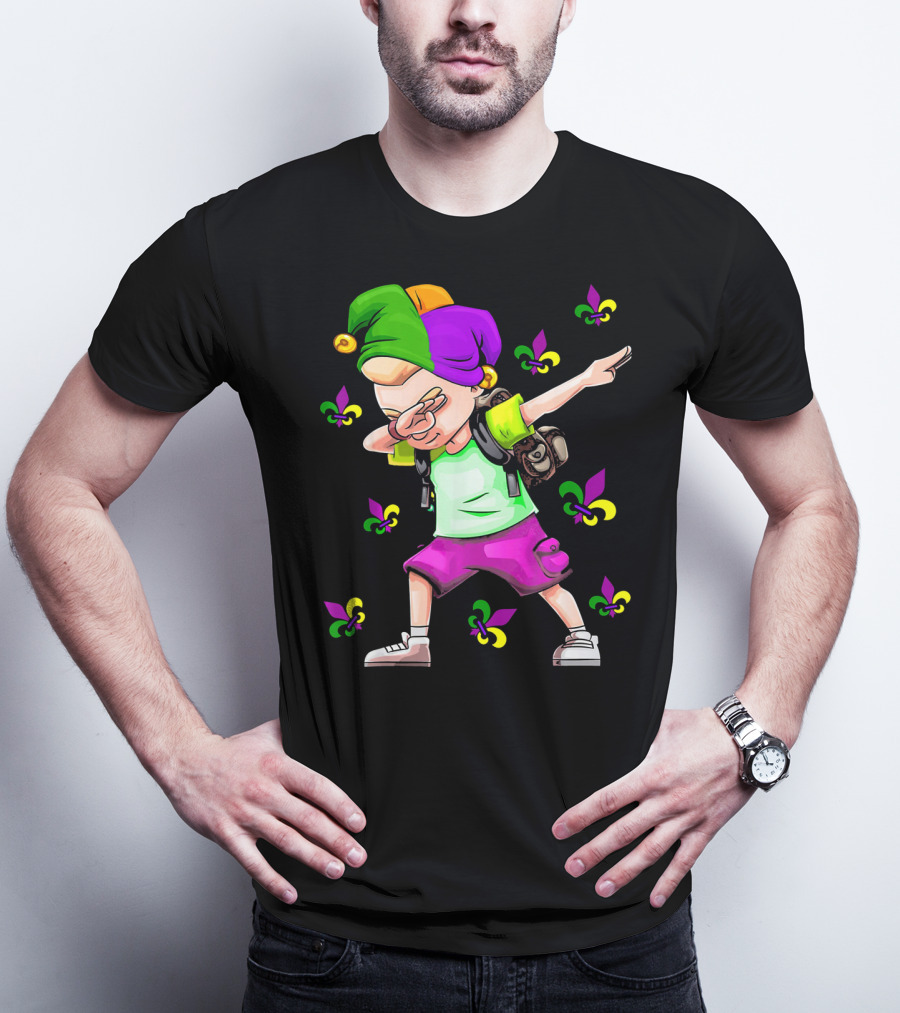 Dabbing Jester With Mardi Gras Fleur-de-Lis New Orleans T-Shirt