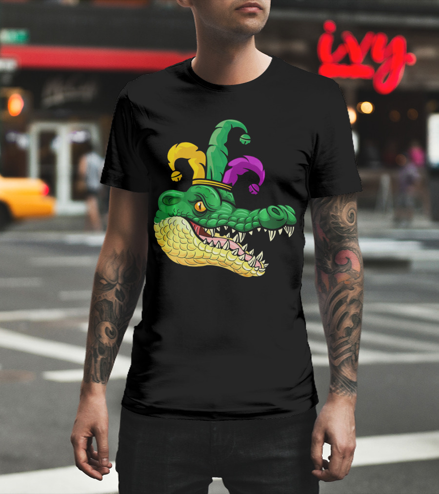 Alligator Head Mardi Gras Jester Hat Gator Clown T-Shirt