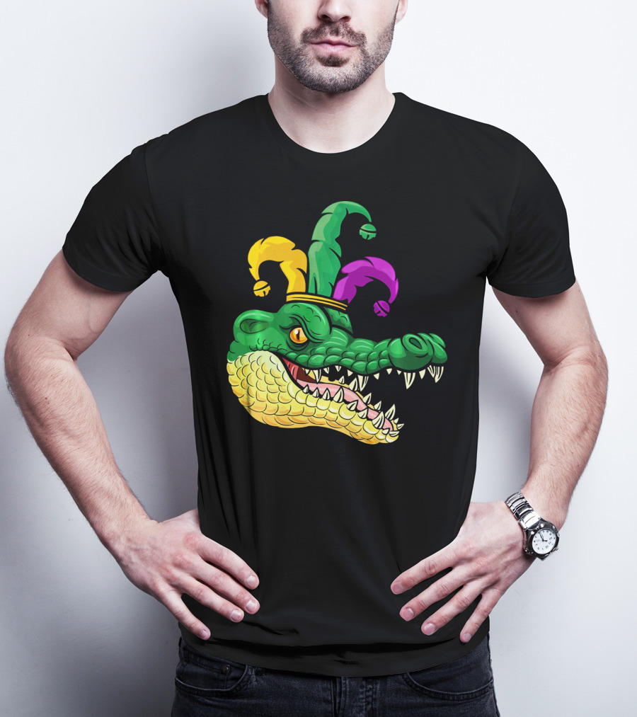 Alligator Head Mardi Gras Jester Hat Gator Clown T-Shirt