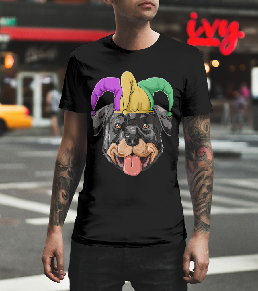 Mardi Gras Rottweiler Carnival Hat Jester Colors T-Shirt