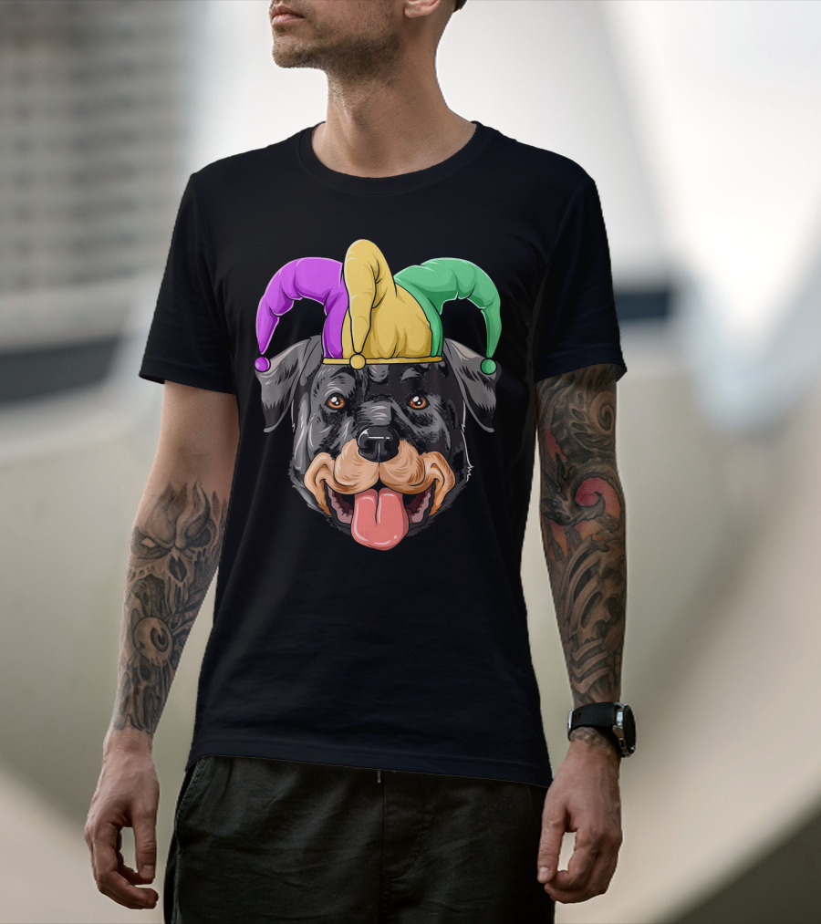 Mardi Gras Rottweiler Carnival Hat Jester Colors T-Shirt