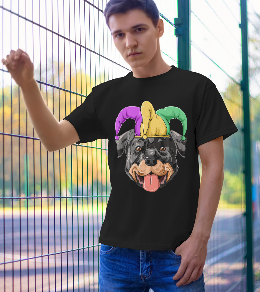 Mardi Gras Rottweiler Carnival Hat Jester Colors T-Shirt