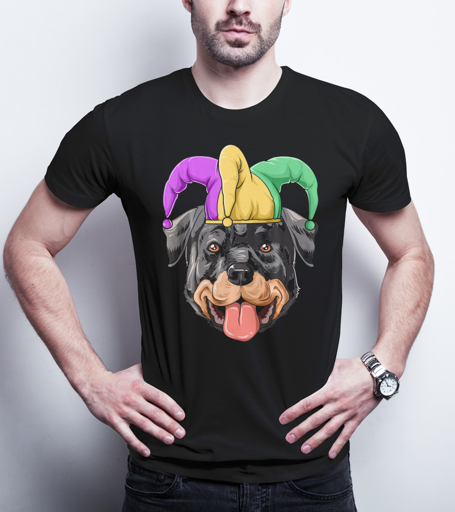 Mardi Gras Rottweiler Carnival Hat Jester Colors T-Shirt