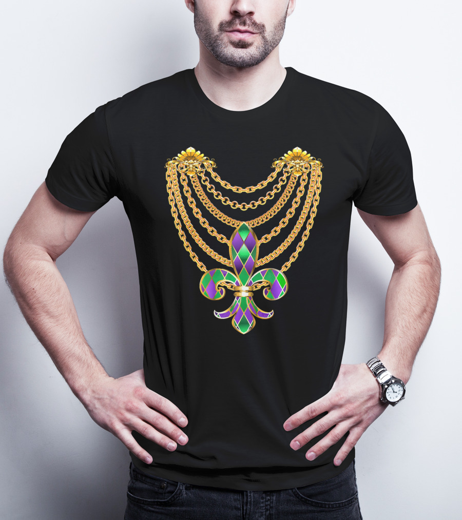 Mardi Gras Fat Tuesday Gold Fleur De Lis Chain T-Shirt