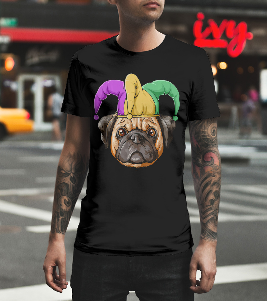 Mardi Gras Pug Carnival Jester Hat T-Shirt
