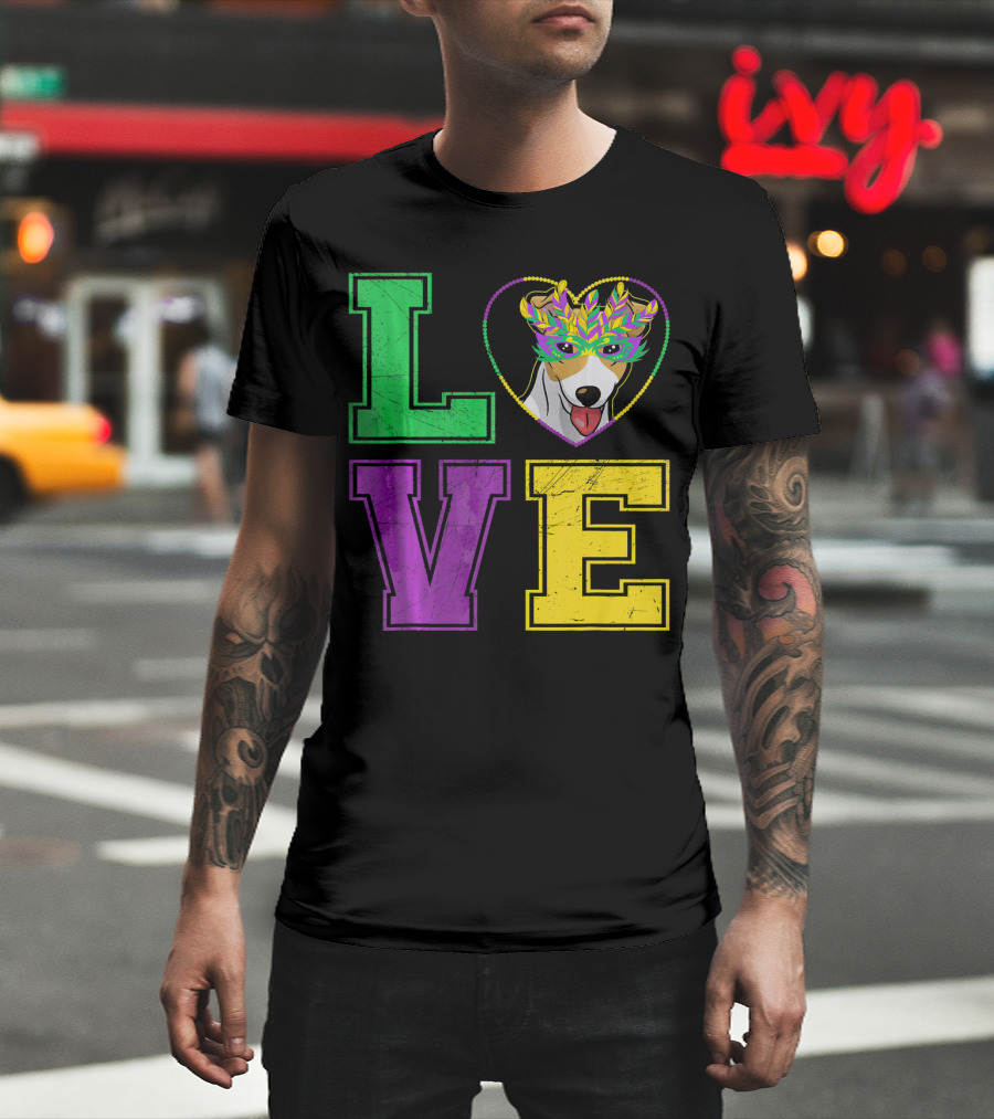 LOVE Jack Russell Terrier Dog Mardi Gras Mask T-Shirt