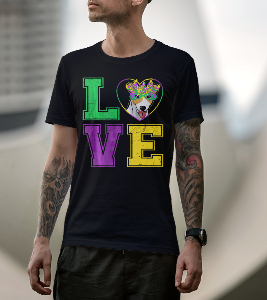 LOVE Jack Russell Terrier Dog Mardi Gras Mask T-Shirt