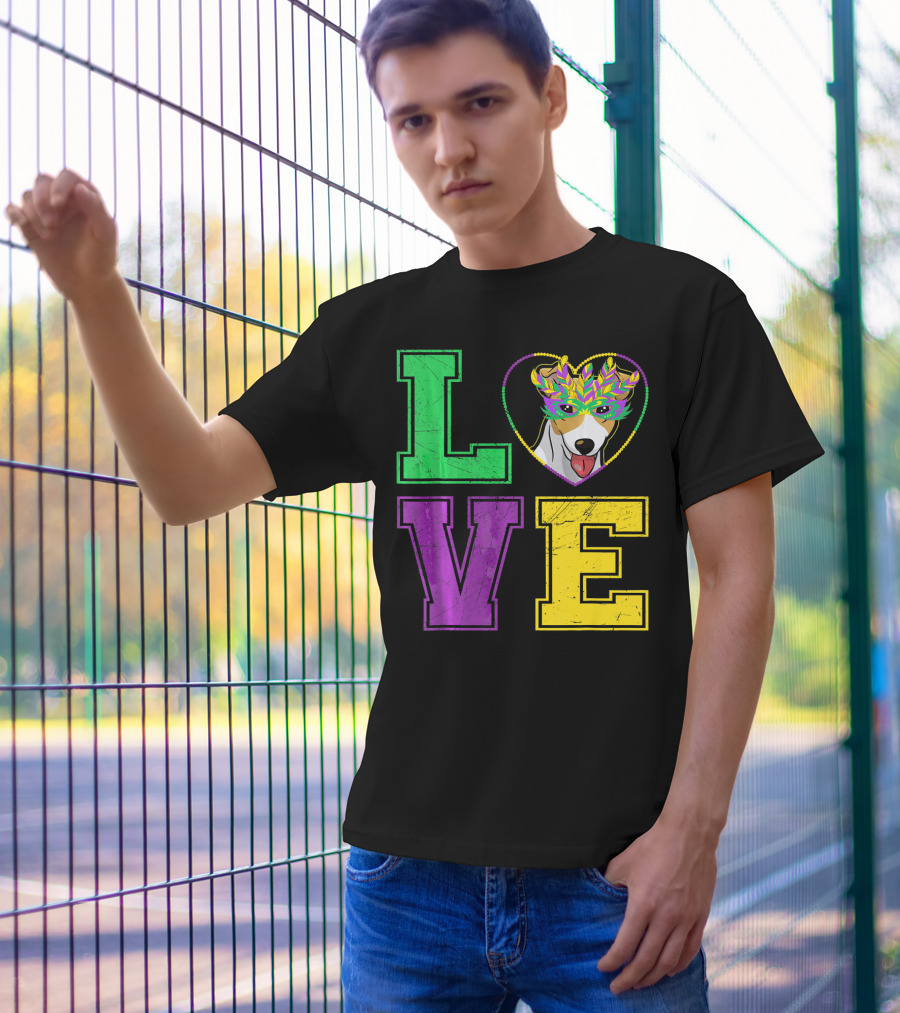 LOVE Jack Russell Terrier Dog Mardi Gras Mask T-Shirt