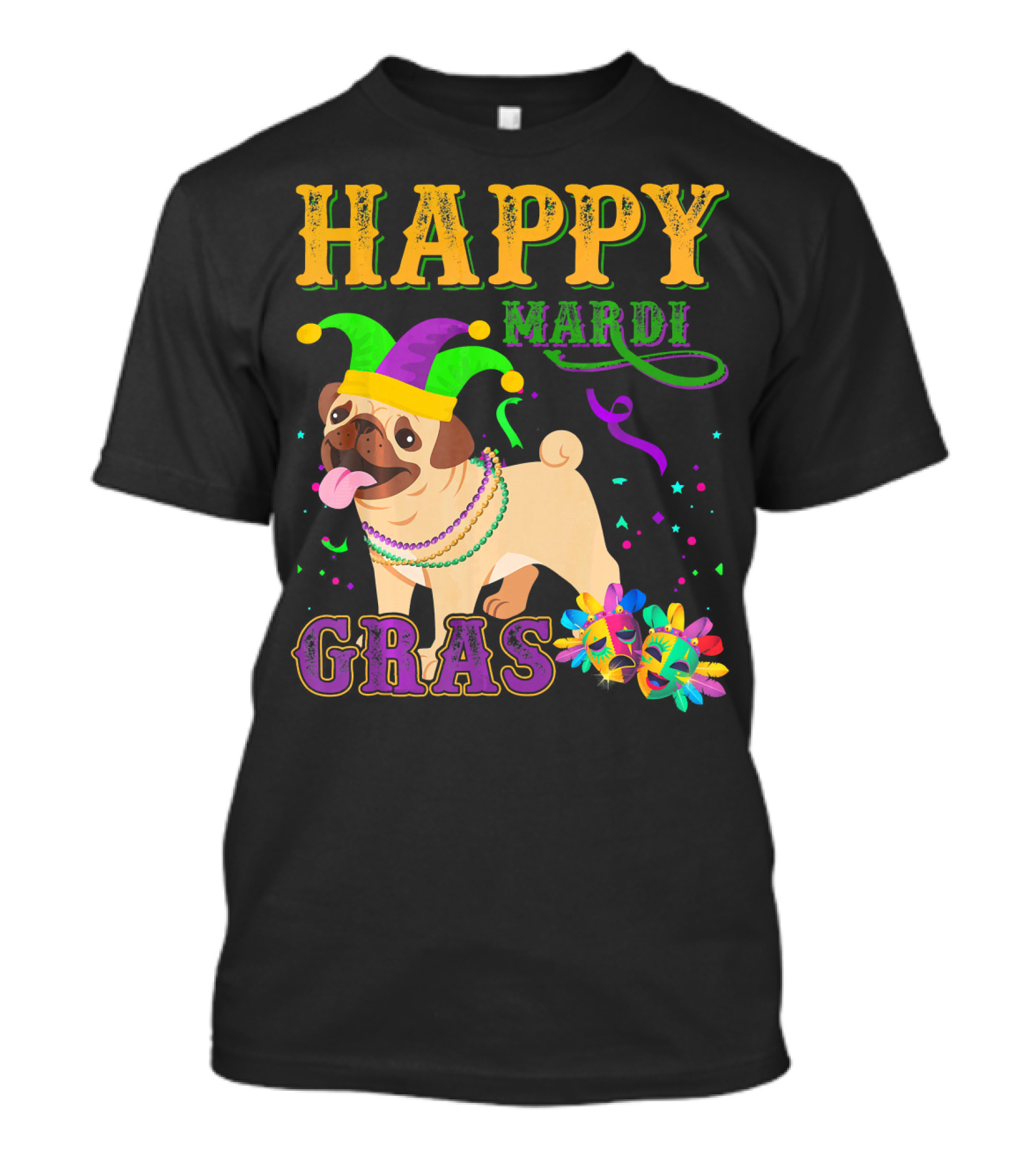 Happy Mardi Gras Pug Dog Costume Party T-Shirt
