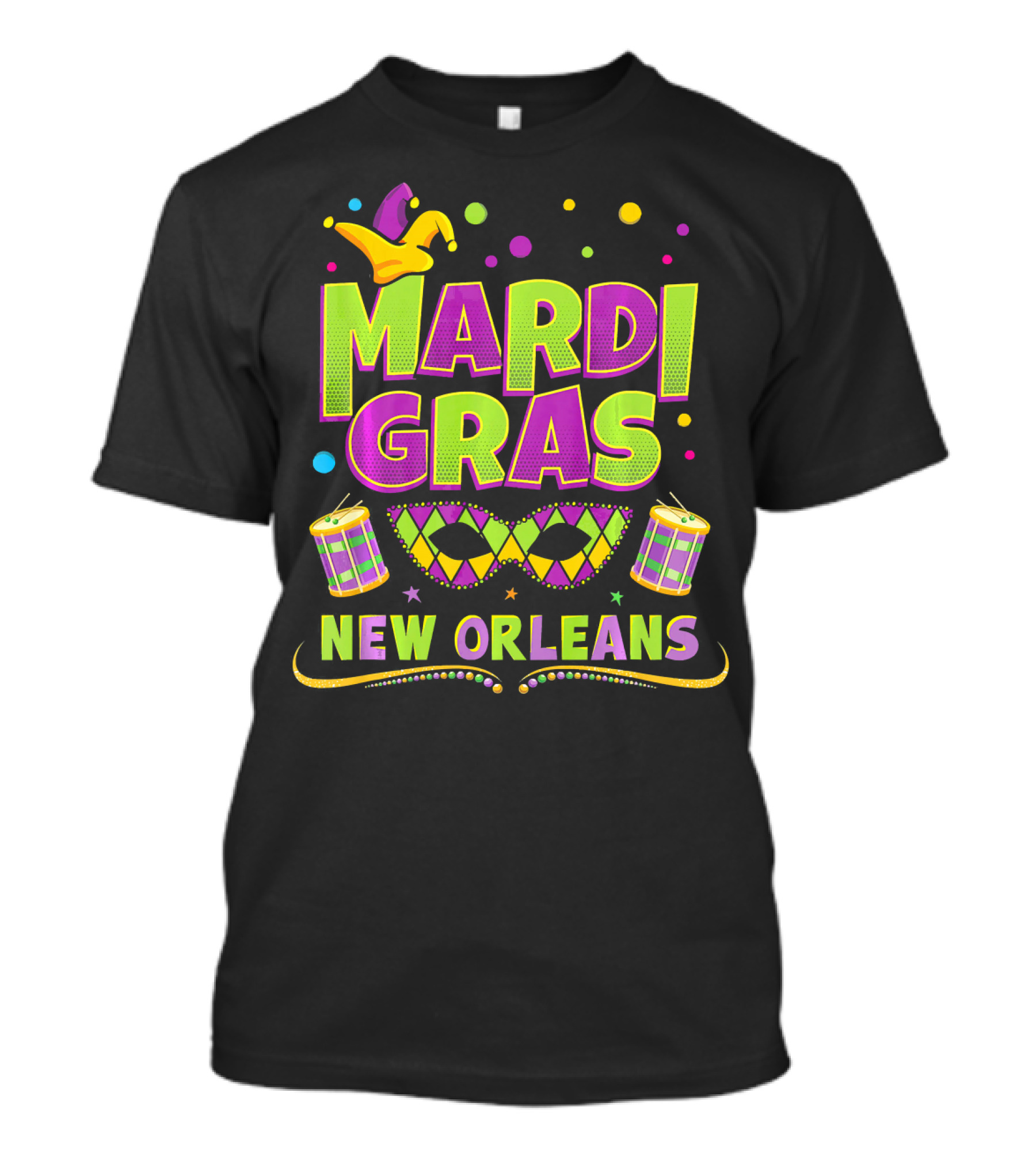 Mardi Gras New Orleans Jester Mask Drums T-Shirt