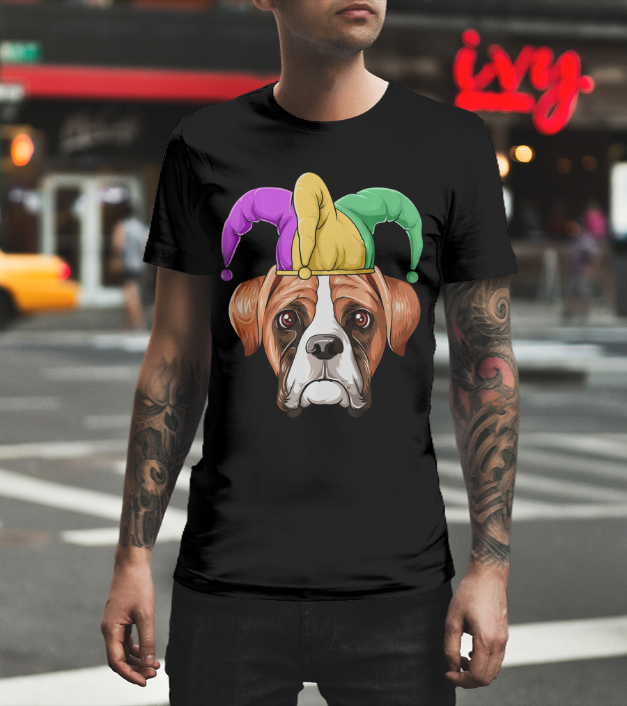 Mardi Gras Jester Hat Boxer Dog Carnival T-Shirt