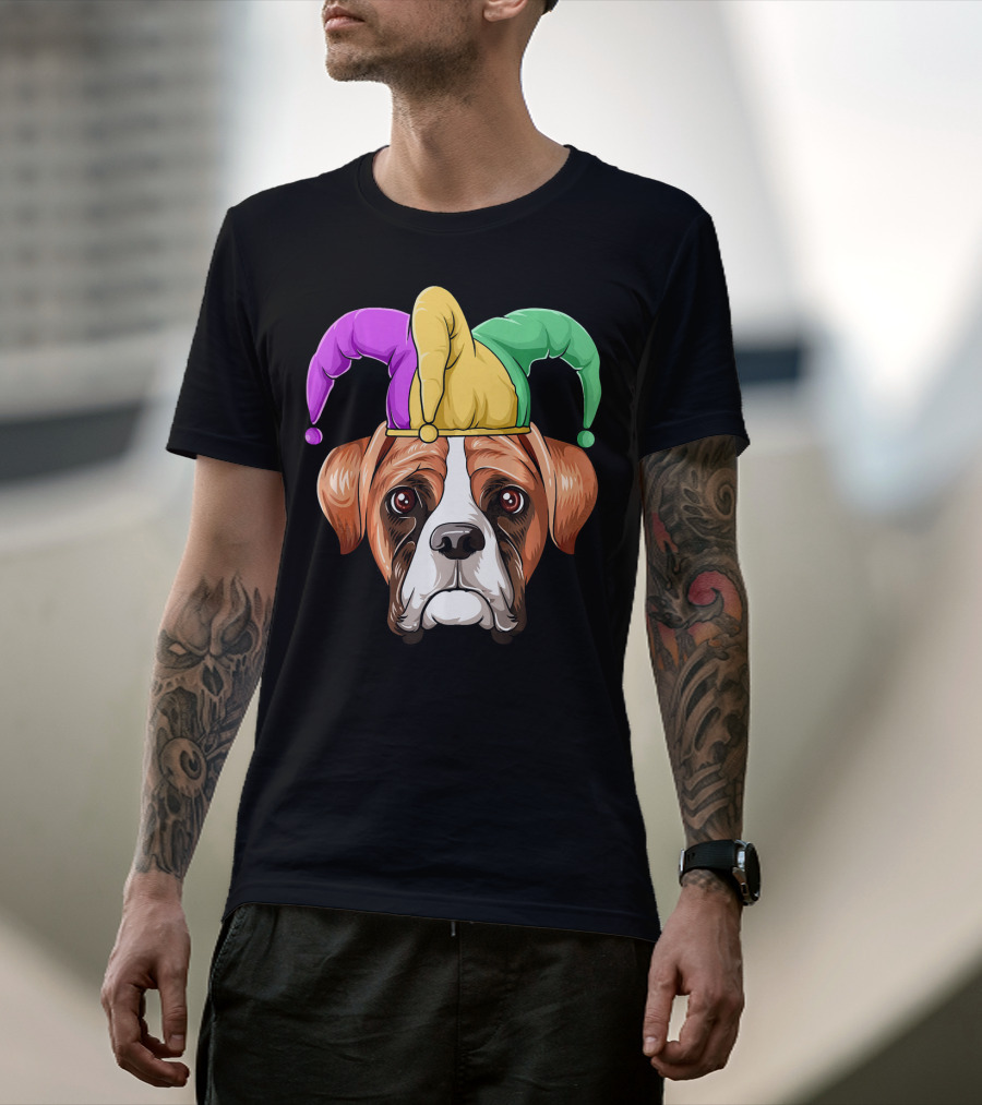 Mardi Gras Jester Hat Boxer Dog Carnival T-Shirt