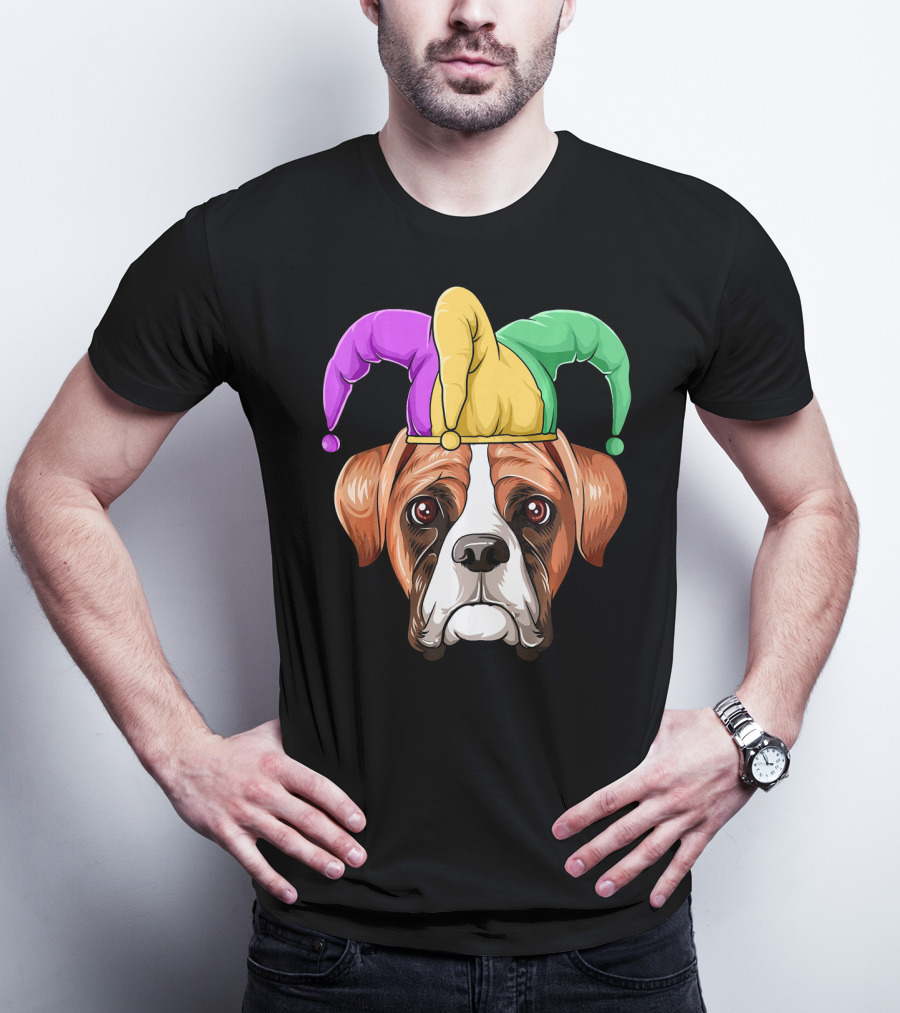 Mardi Gras Jester Hat Boxer Dog Carnival T-Shirt