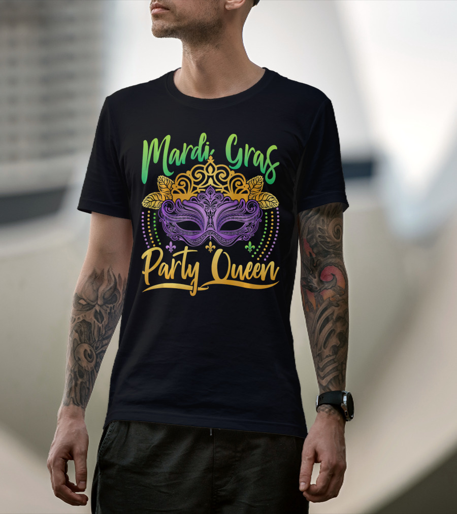 Mardi Gras Party Queen Mask Crown Fleur De Lis T-Shirt