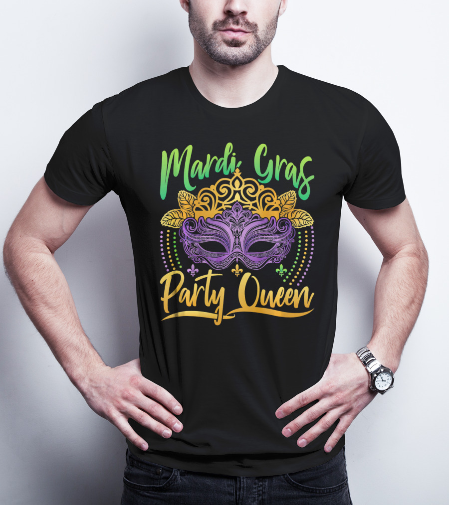 Mardi Gras Party Queen Mask Crown Fleur De Lis T-Shirt