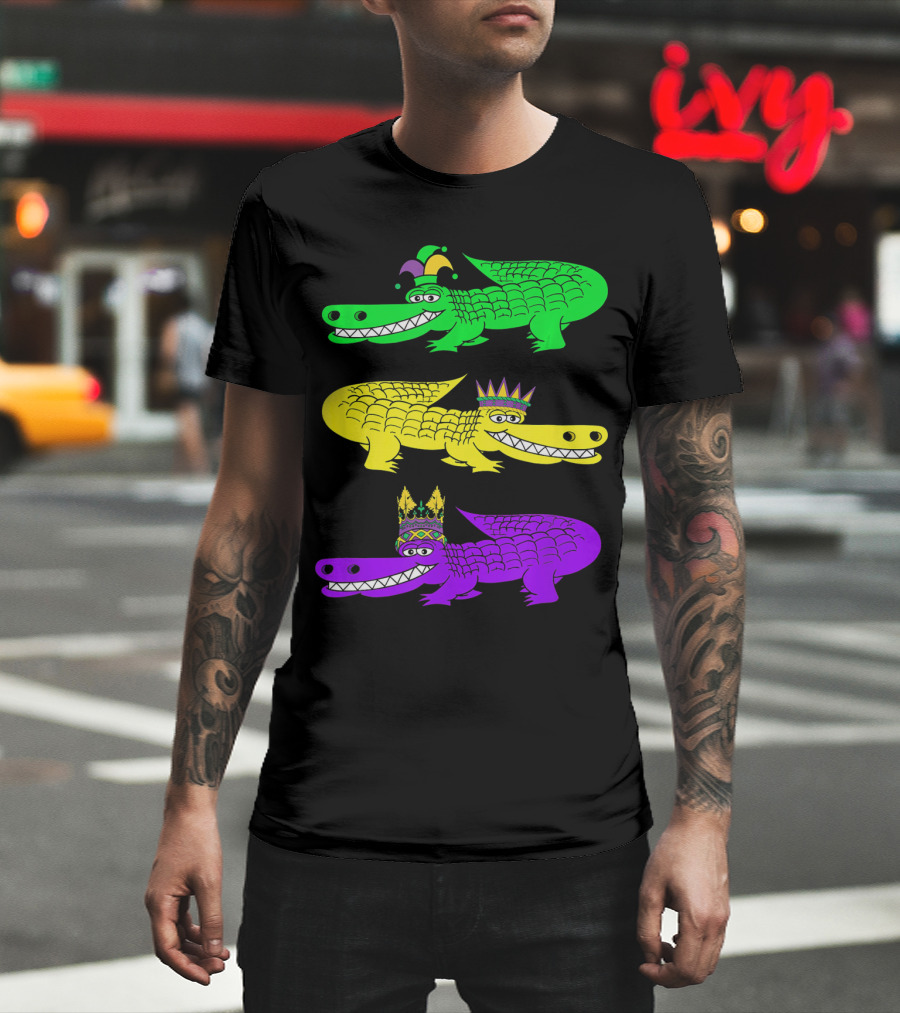 Alligator Crocodile Mardi Gras Festival Jester Kings T-Shirt