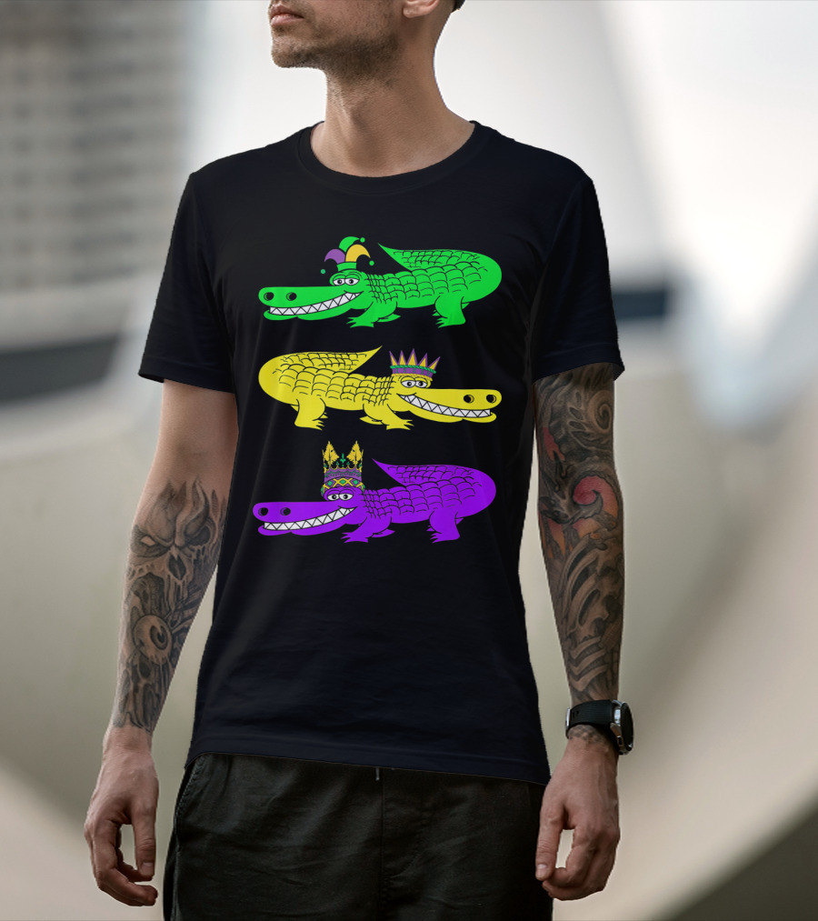 Alligator Crocodile Mardi Gras Festival Jester Kings T-Shirt