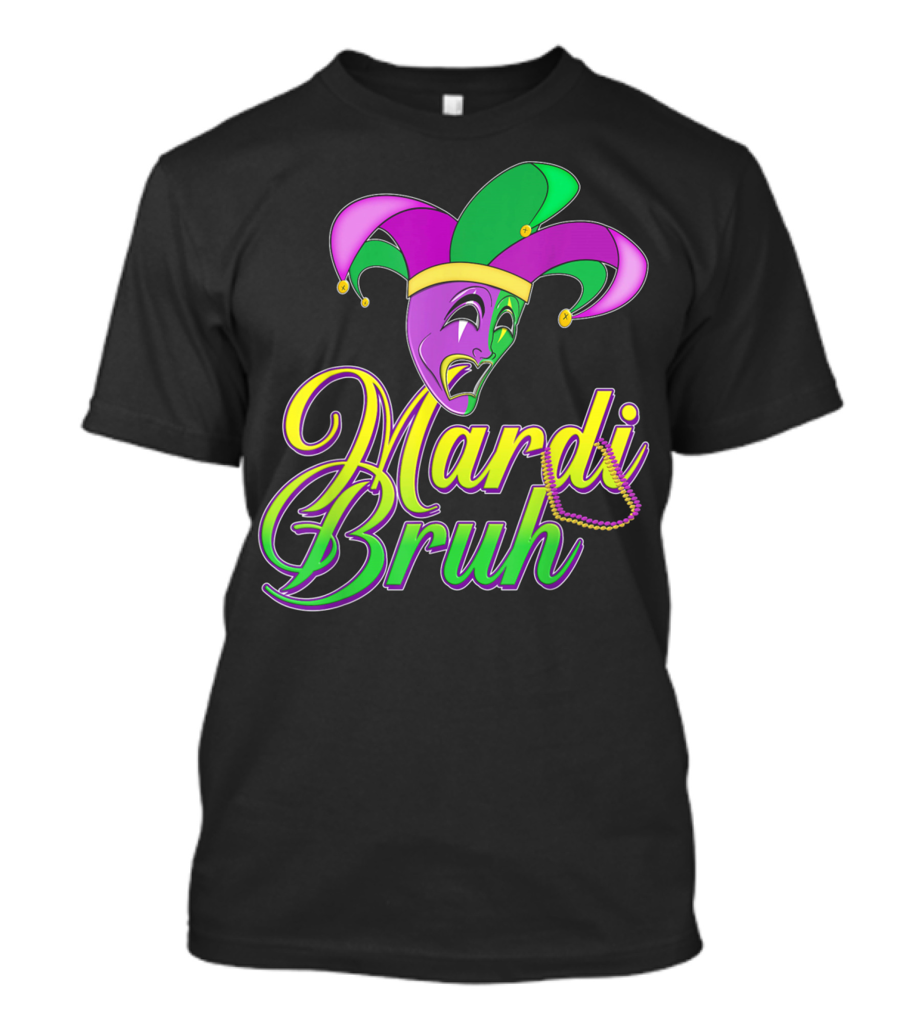 Mardi Bruh Jester Mask And Beads Mens Mardi Gras Funny Coupl T-Shirt
