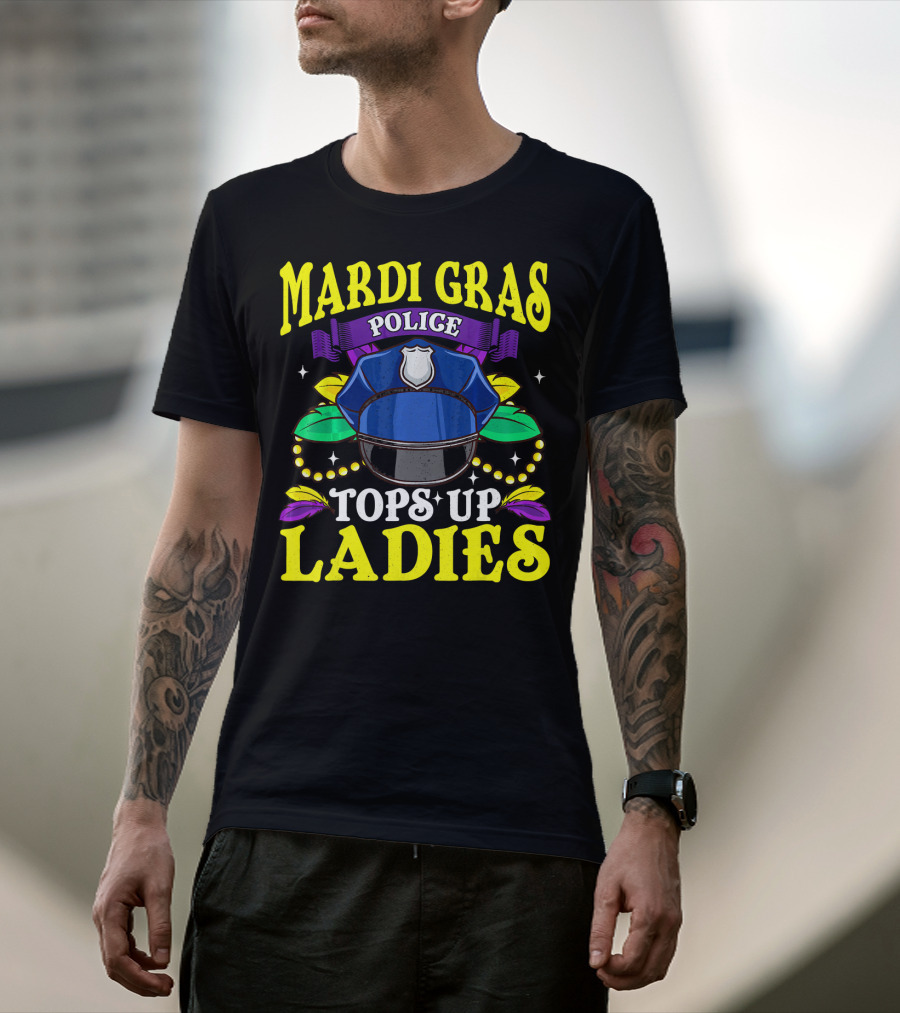 Mardi Gras Police Tops Up Beads Ladies Hat Feathers T-Shirt