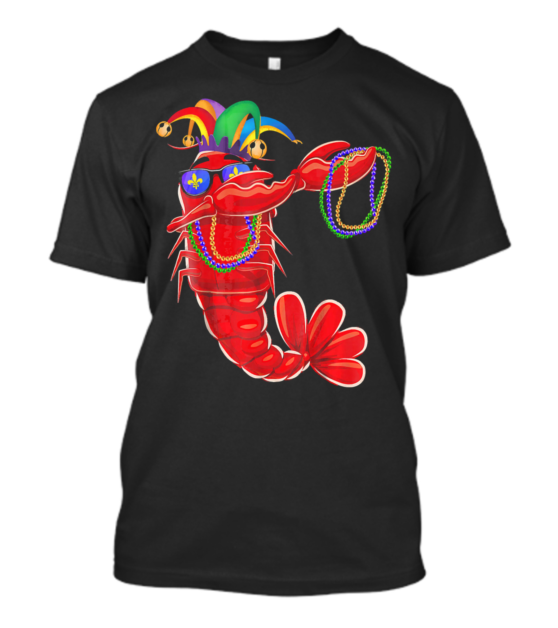 Mardi Gras Lobster Dabbing With Colorful Beads And Jester Hat T-Shirt