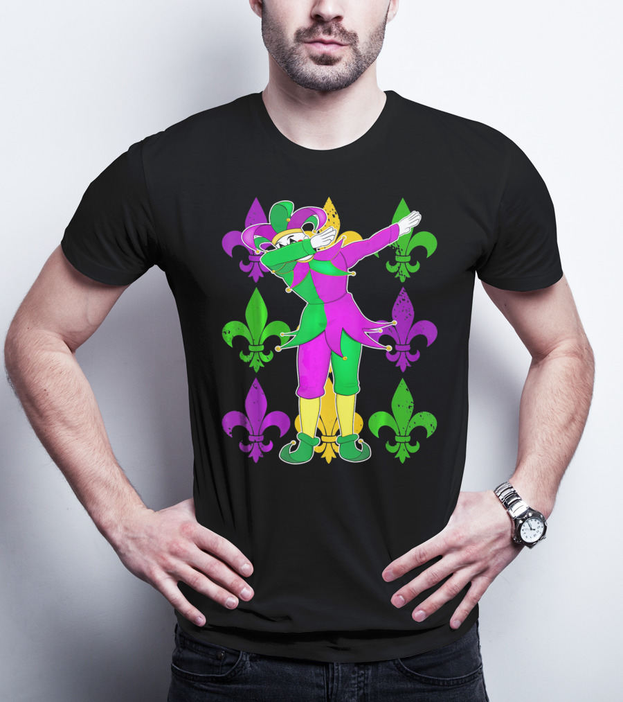 Mardi Gras Dabbing Fleur De Lis Jester Costume Fleur De Lis T-Shirt