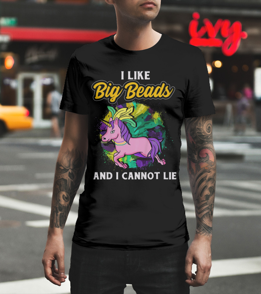 I Like Big Beads And I Cannot Lie Kids Funny Mardi Gras Pink And Pur T-Shirt