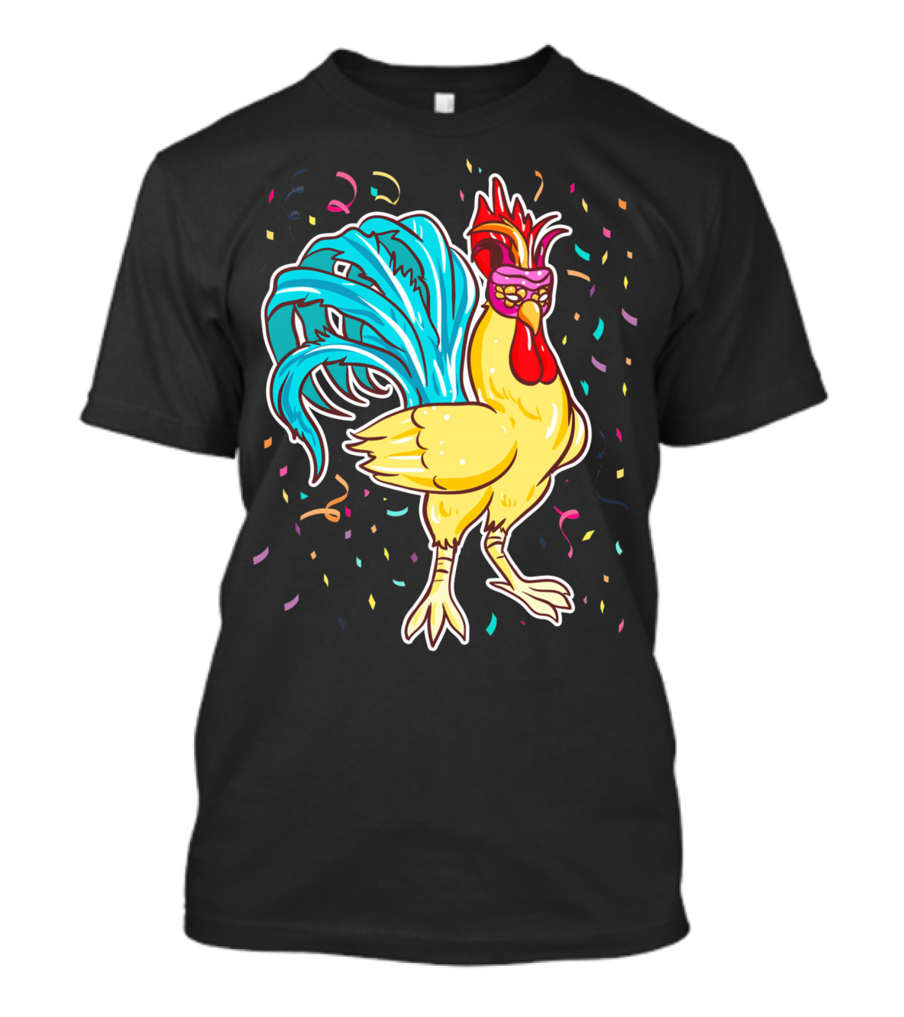 Chicken Mardi Gras Carnival Rooster With Colorful Feathers And Confetti T-Shirt