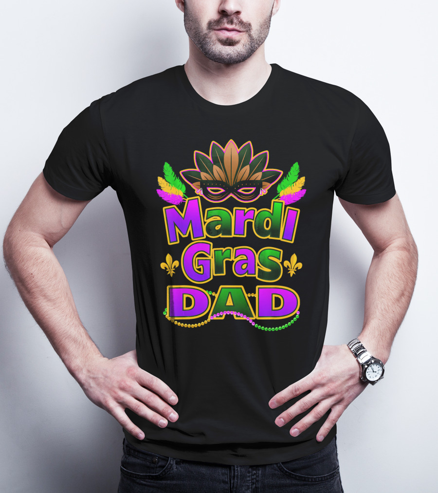 Mardi Gras Dad New Orleans Festive Masked T-Shirt