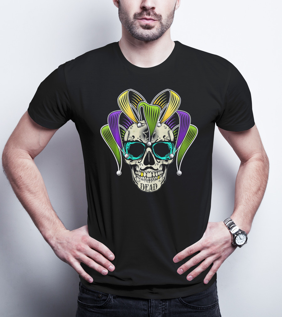 Mardi Gras Jester Skull Dead Clown Horror T-Shirt