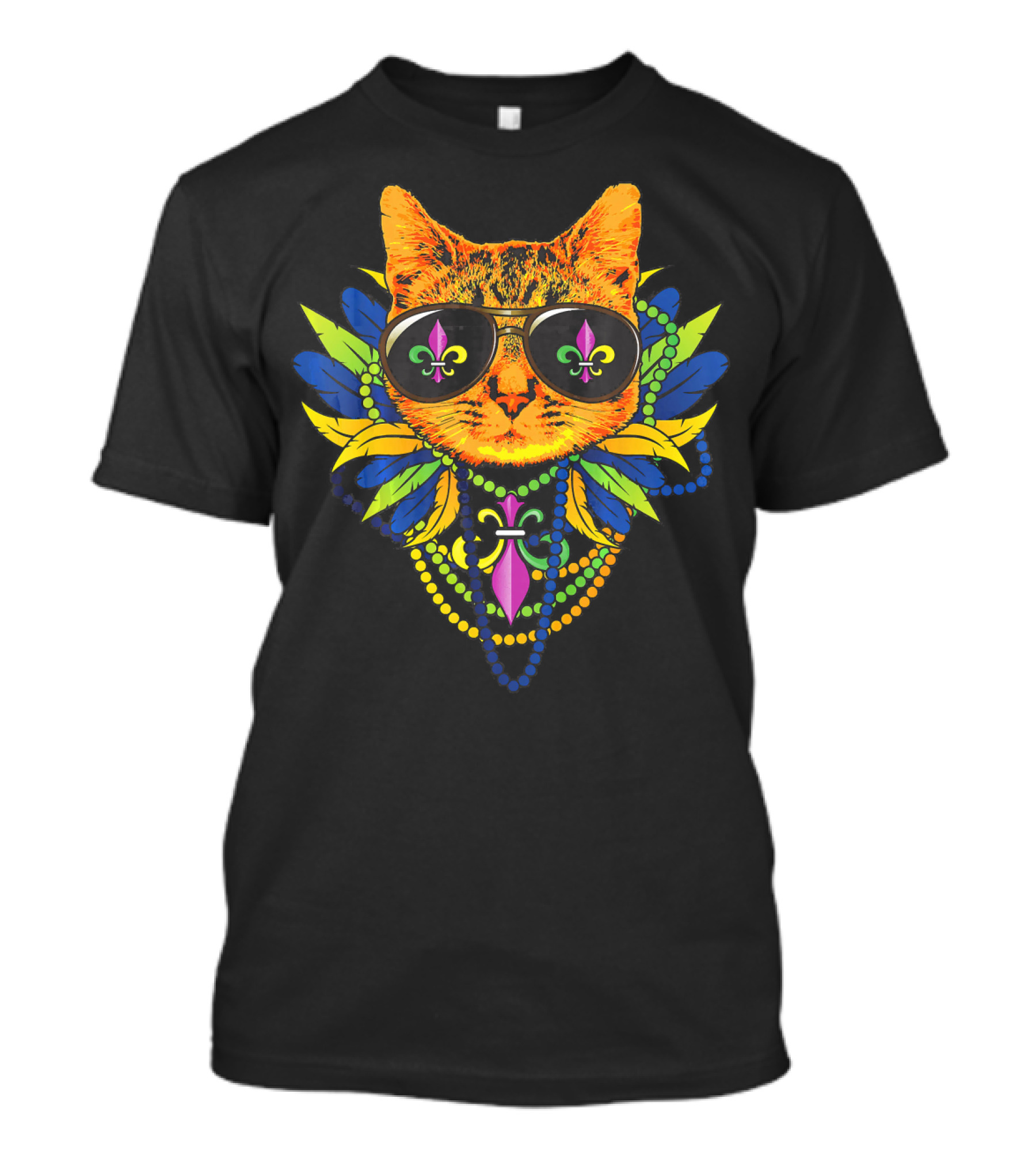 Mardi Gras Cat Cool Fat Tuesday Kittens Fleur De Lis Sunglasses Beads T-Shirt