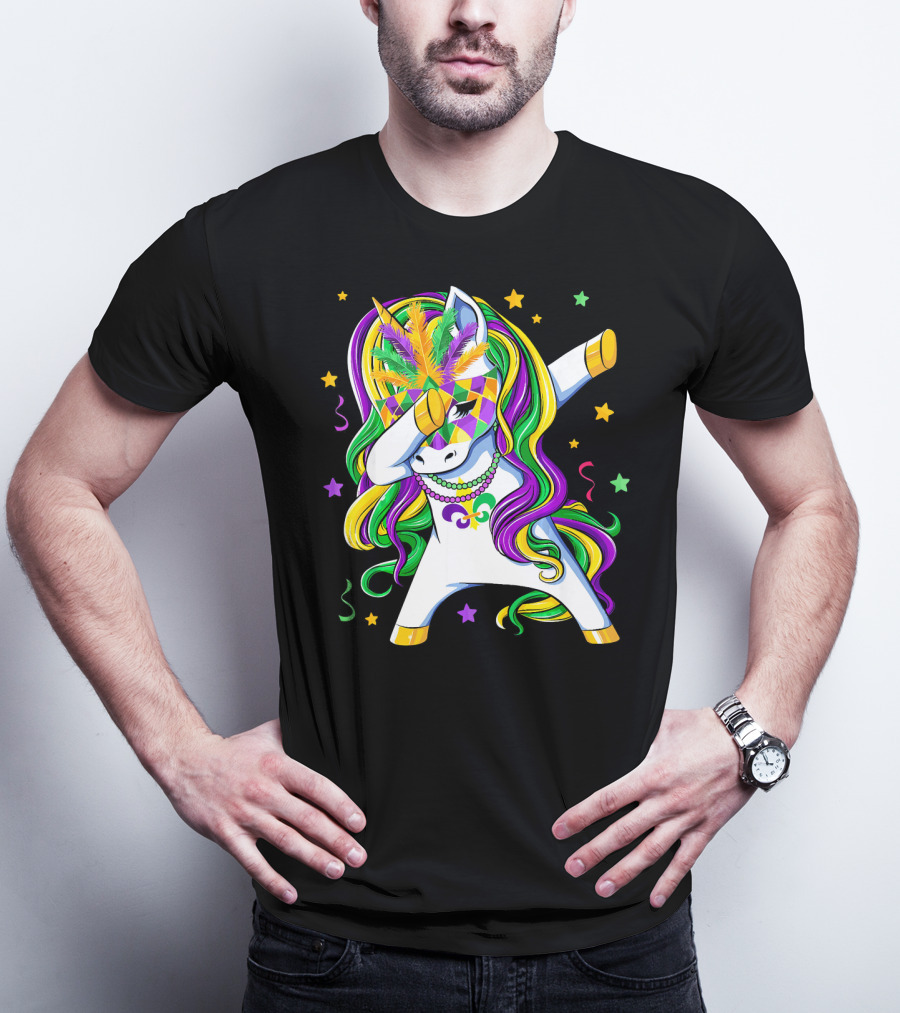 Dabbing Unicorn Mardi Gras Masquerade Beads Costume Carnival T-Shirt