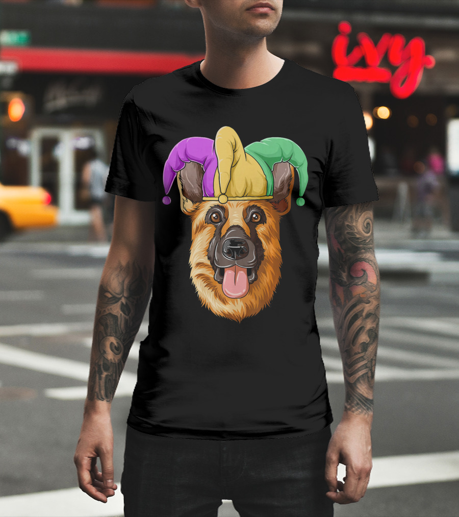 Mardi Gras German Shepherd Jester Hat Carnival T-Shirt