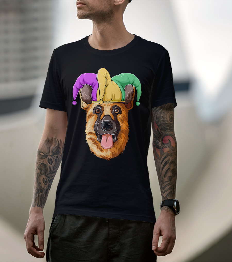 Mardi Gras German Shepherd Jester Hat Carnival T-Shirt