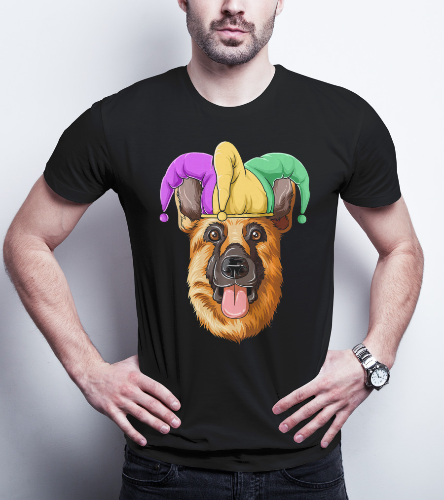 Mardi Gras German Shepherd Jester Hat Carnival T-Shirt