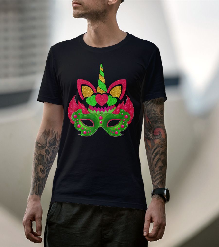 Carnival Jester Mask Unicorn Face Mardi Gras Mardi Gras T-Shirt