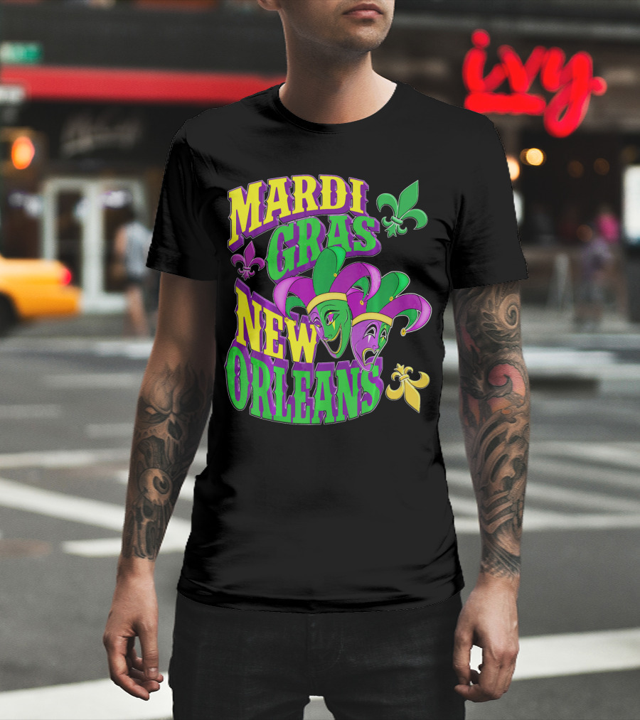 Mardi Gras Masks New Orleans Fleur-de-Lis Parade T-Shirt