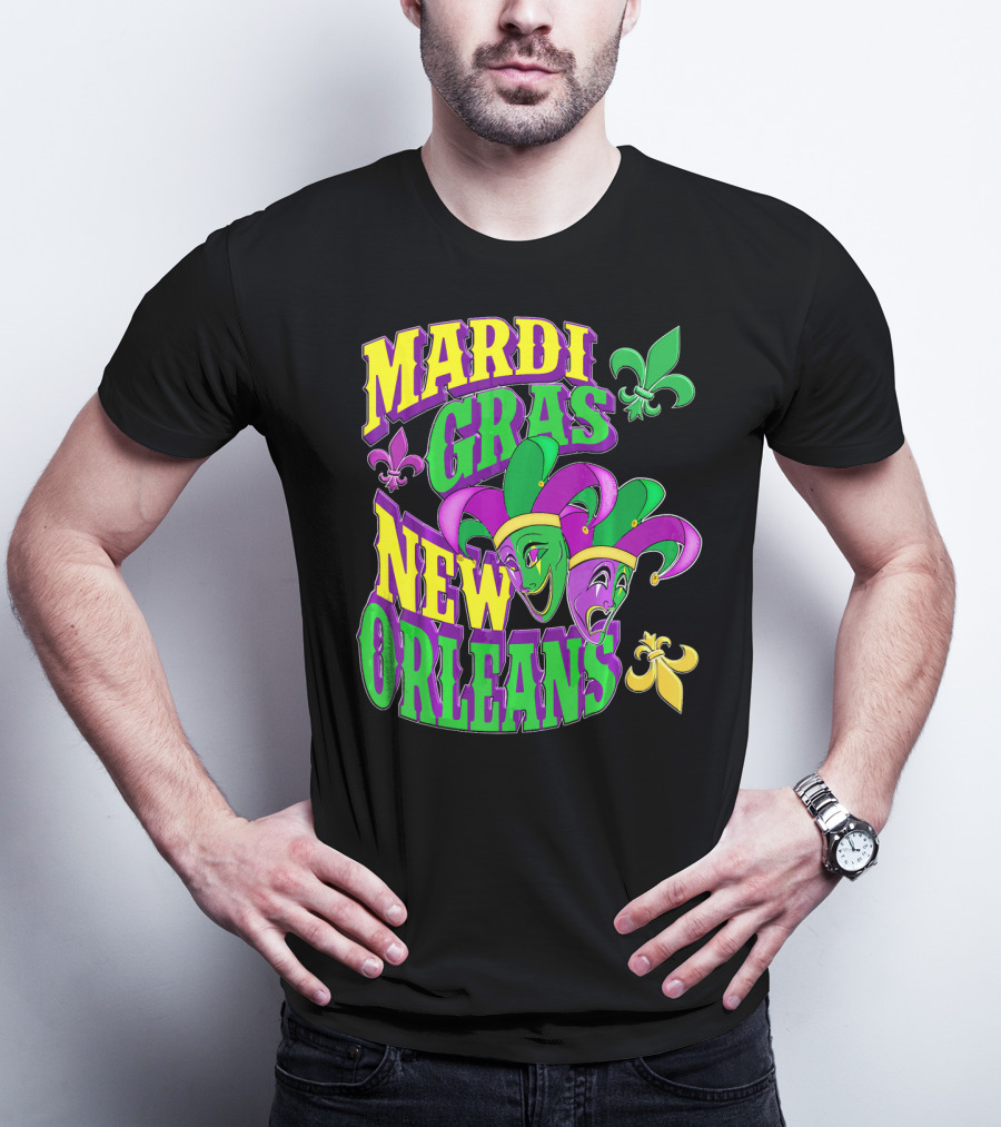 Mardi Gras Masks New Orleans Fleur-de-Lis Parade T-Shirt