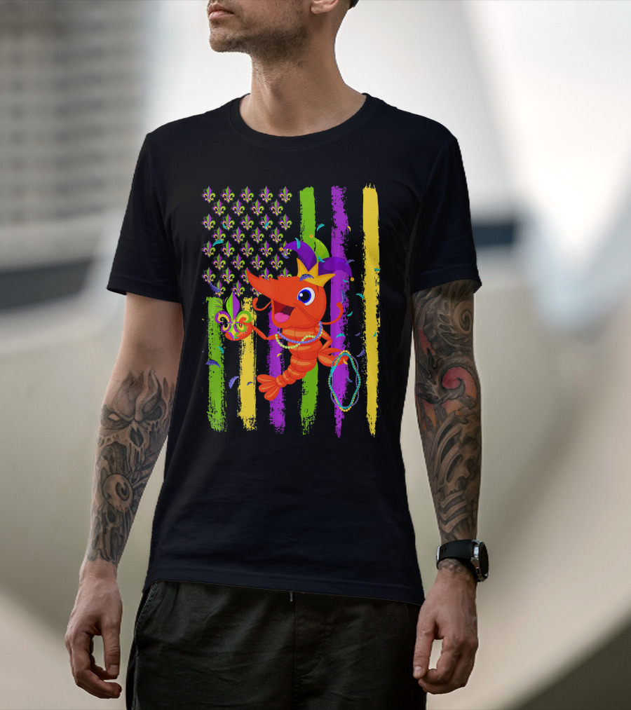 Carnival Crawfish American Mardi Gras Fleur-de-Lis Festive Colors T-Shirt