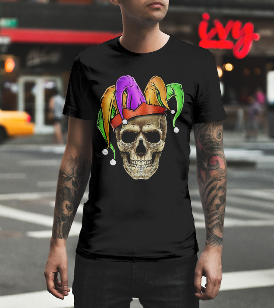 Skull Mardi Gras Jester Joker Carnival Hat T-Shirt