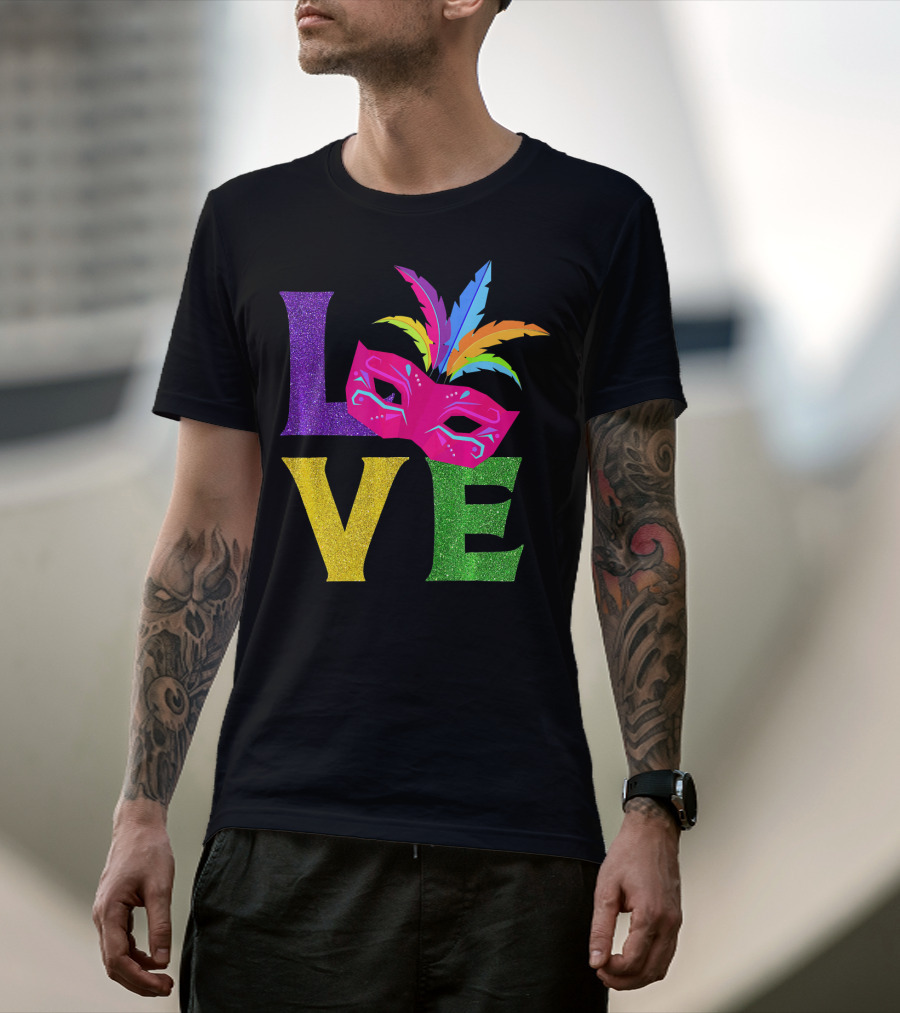 Love Colorful Carnival Feathered Mask Party T-Shirt