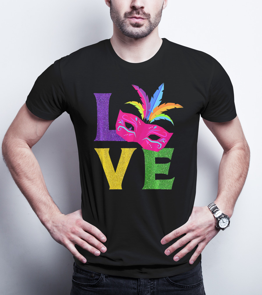 Love Colorful Carnival Feathered Mask Party T-Shirt
