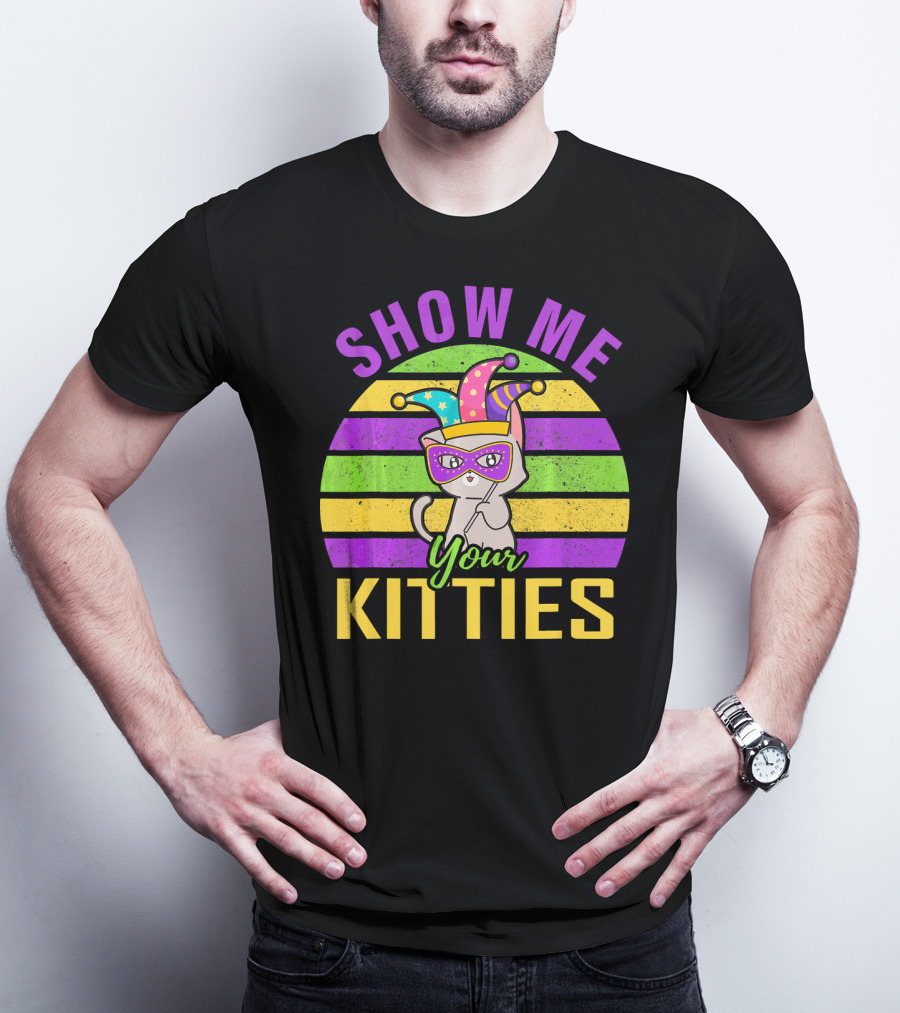 Show Me Your Kitties Mardi Gras Cat Mask Hat T-Shirt