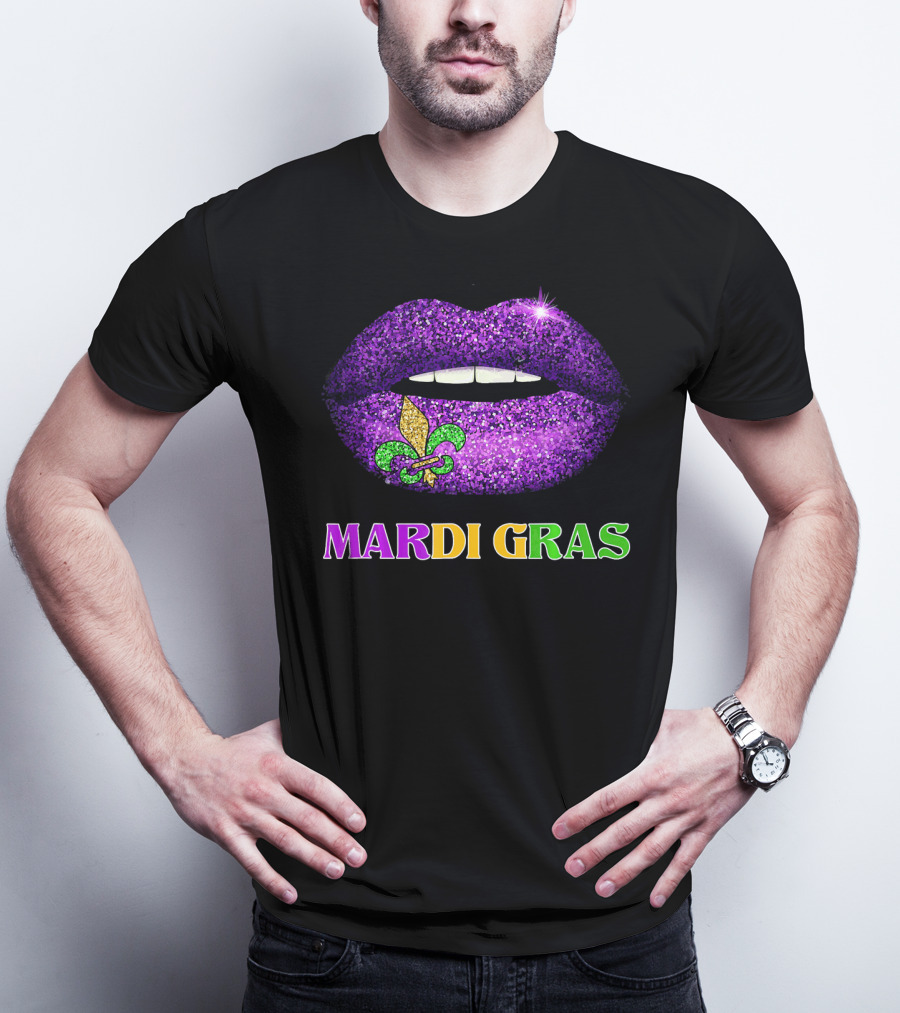 Mardi Gras Purple Lips Fleur-de-Lis Costume T-Shirt