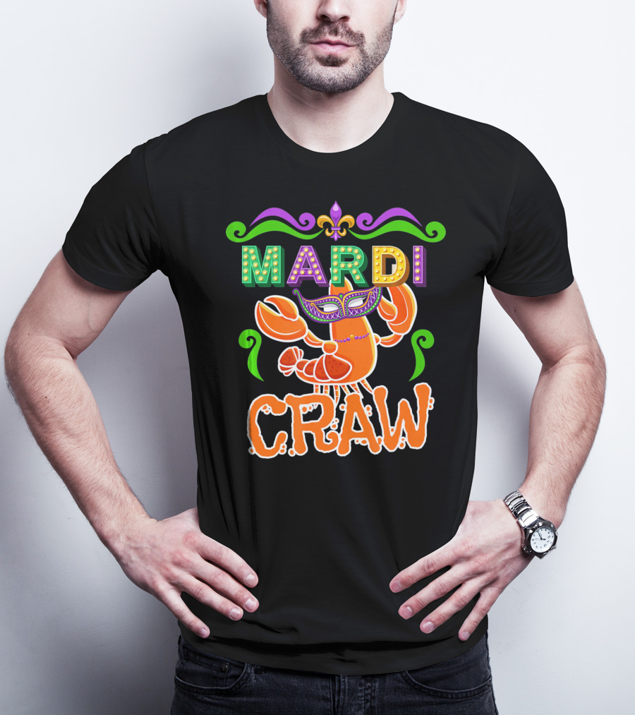 Mardi Gras Craw New Orleans Crab Mask Fleur-de-Lis T-Shirt