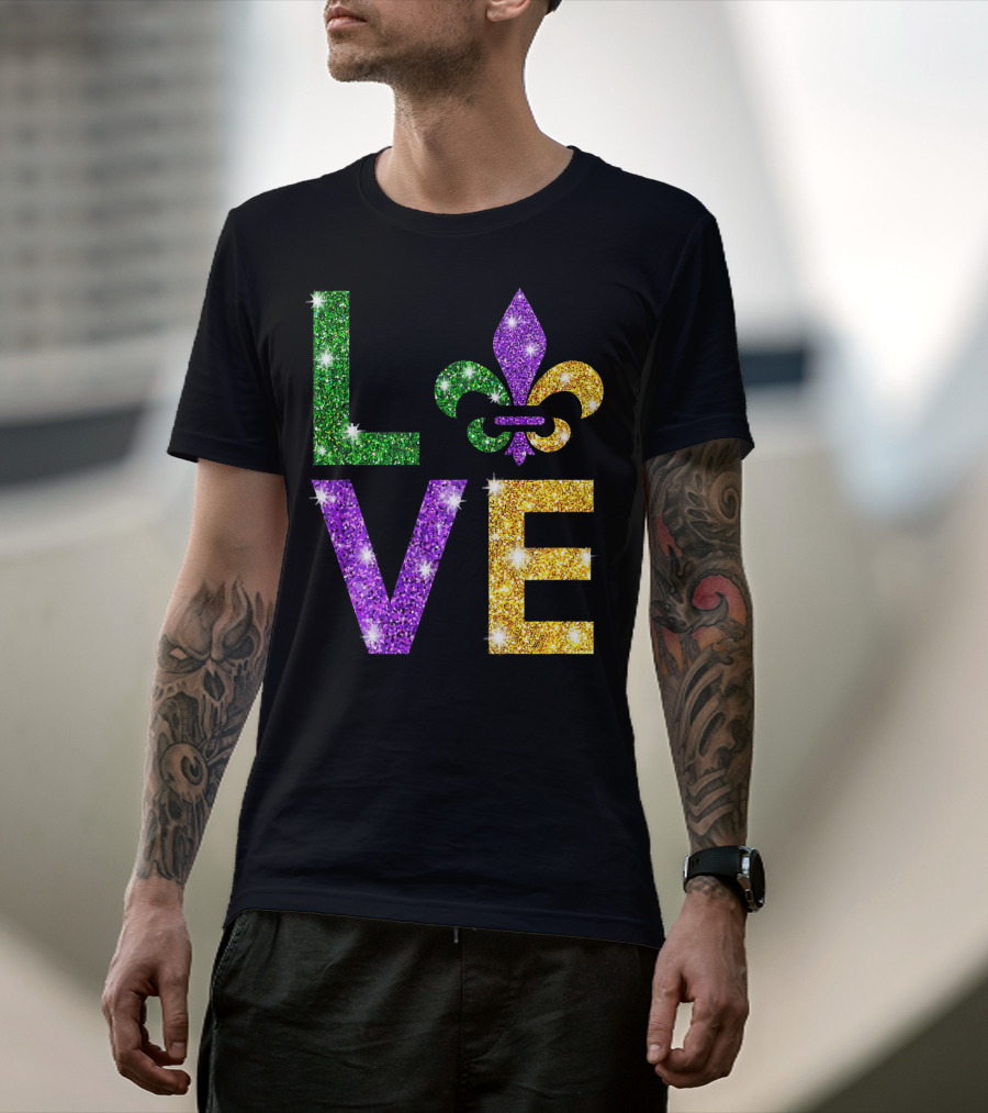 LOVE Mardi Gras Fleur-de-Lis Sparkling Colors T-Shirt