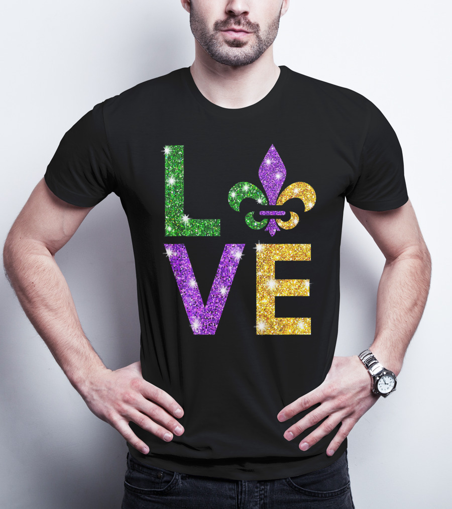 LOVE Mardi Gras Fleur-de-Lis Sparkling Colors T-Shirt