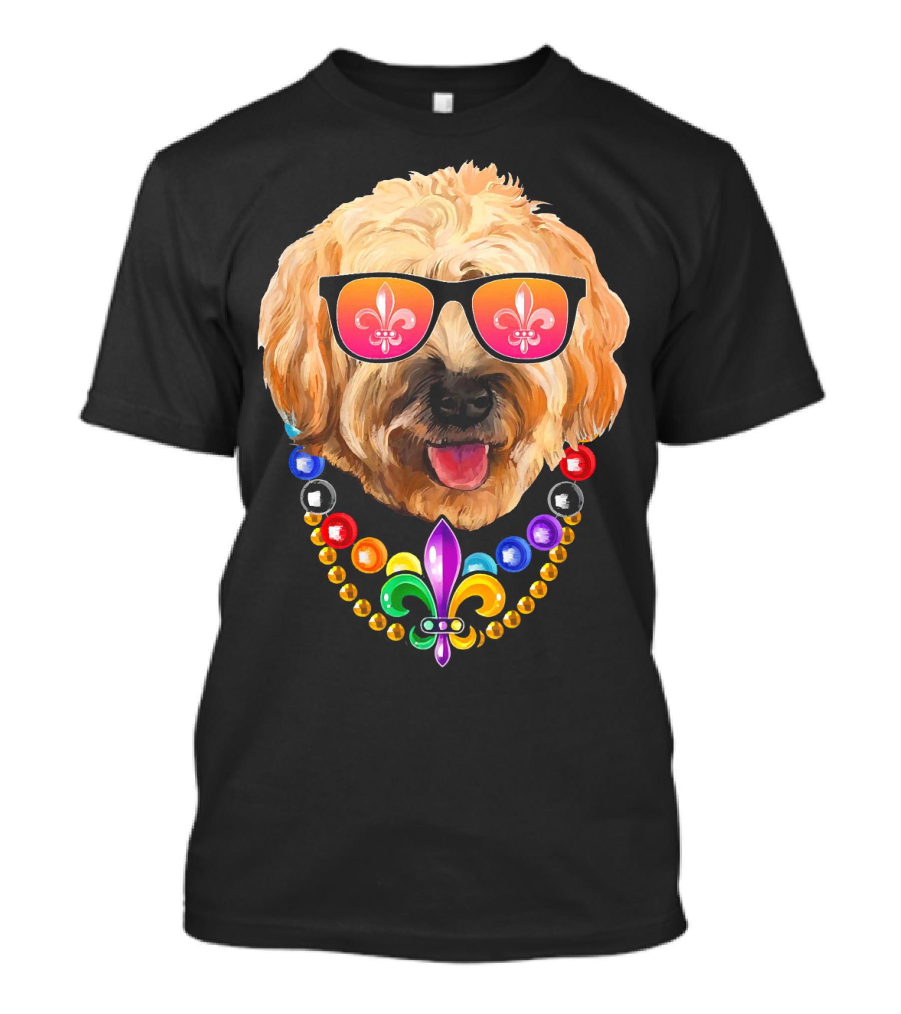 Goldendoodle Mardi Gras Beads Sunglasses Fleur-de-Lis T-Shirt