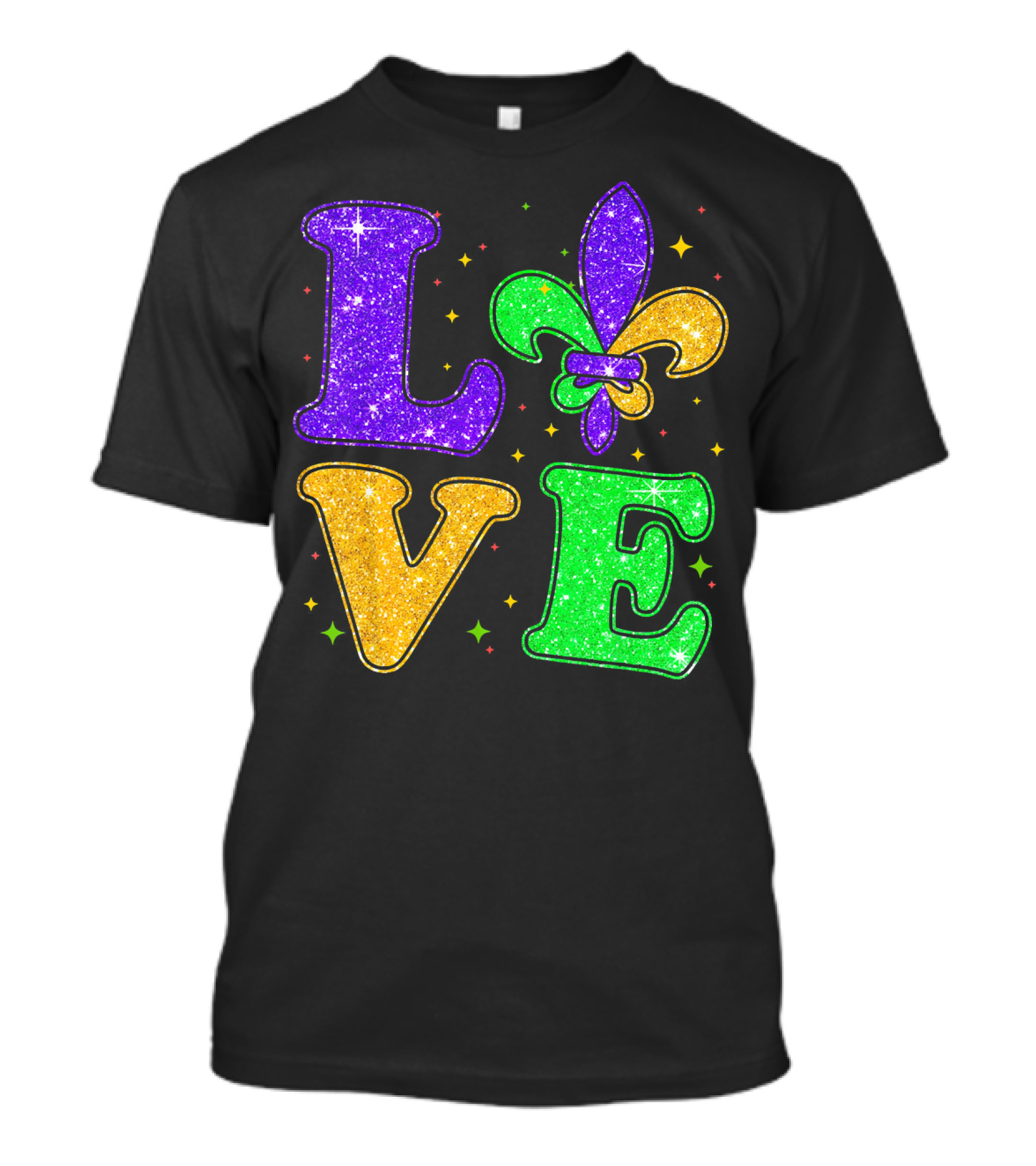 Love Mardi Gras Fleur De Lis Glitter T-Shirt