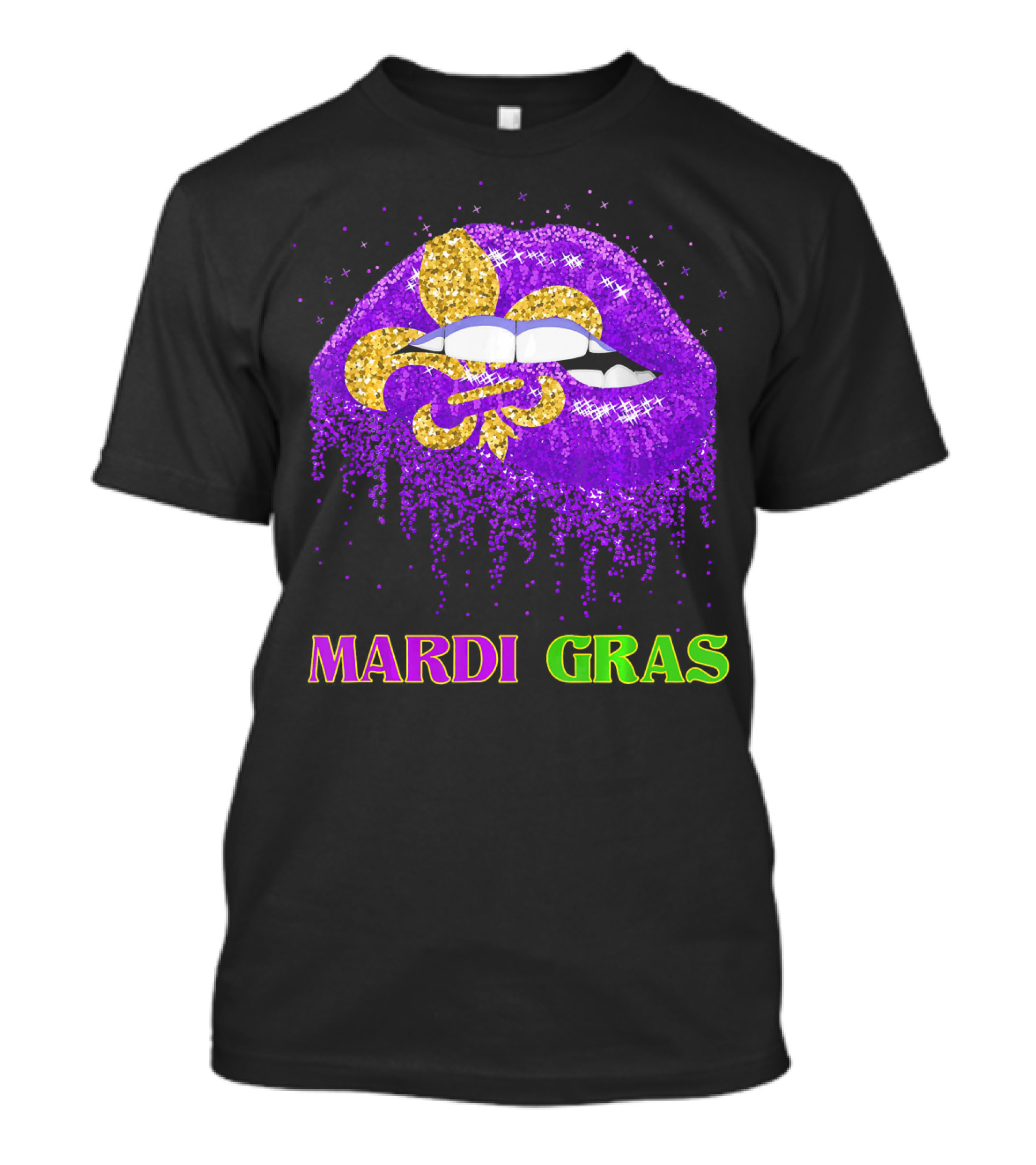 Mardi Gras Costume Funny Lips Glitter Fleur-de-lis T-Shirt