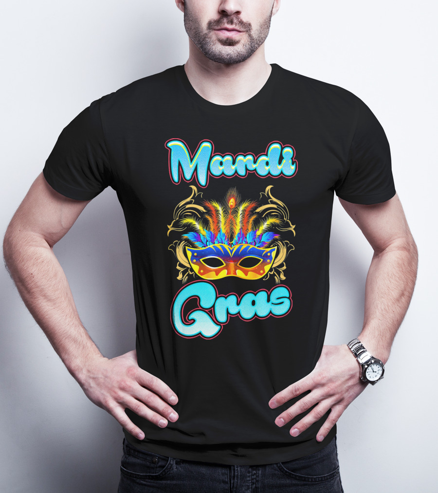 Mardi Gras New Orleans Colorful Feathered Mask T-Shirt